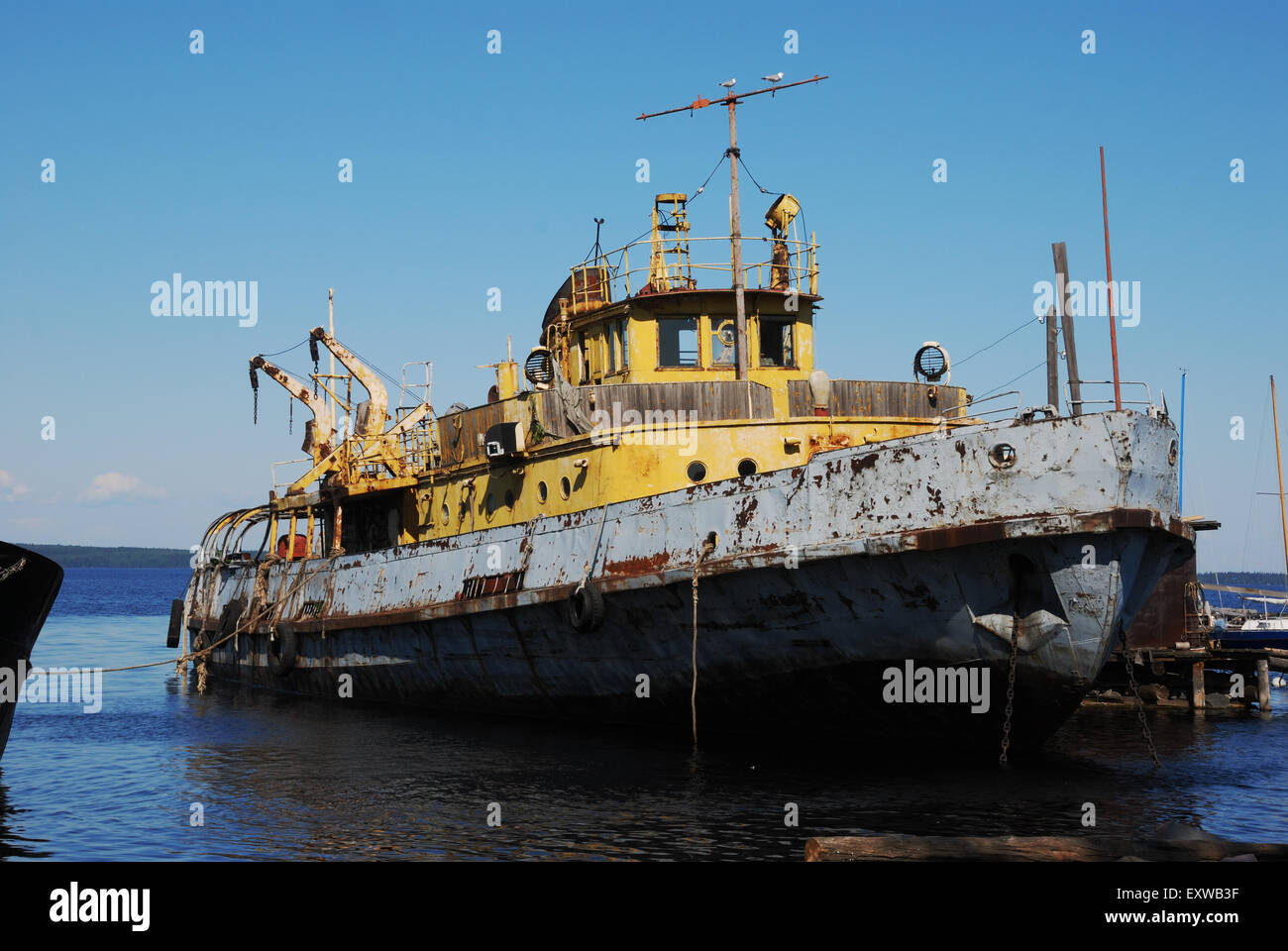 old rusty ship in the port, summer Stock Photo - Alamy