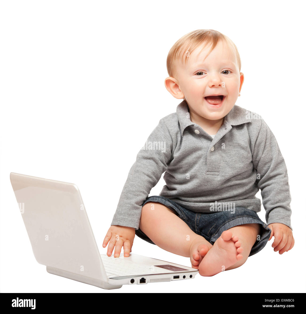 child with notebook isolated on white background Stock Photo - Alamy