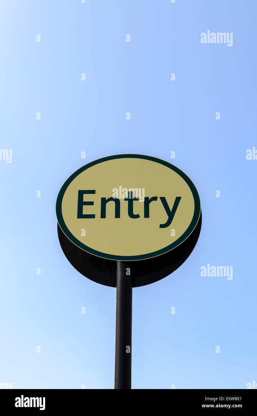 Entrance direction sign with sky background, England, UK Stock Photo ...