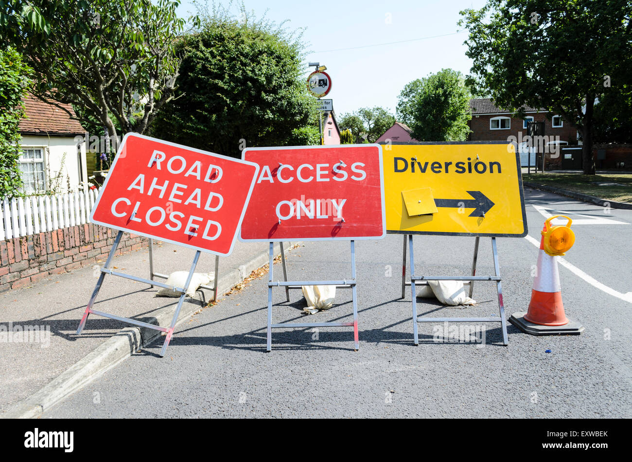 'Road ahead closed' traffic sign conceptual image, England UK Stock ...