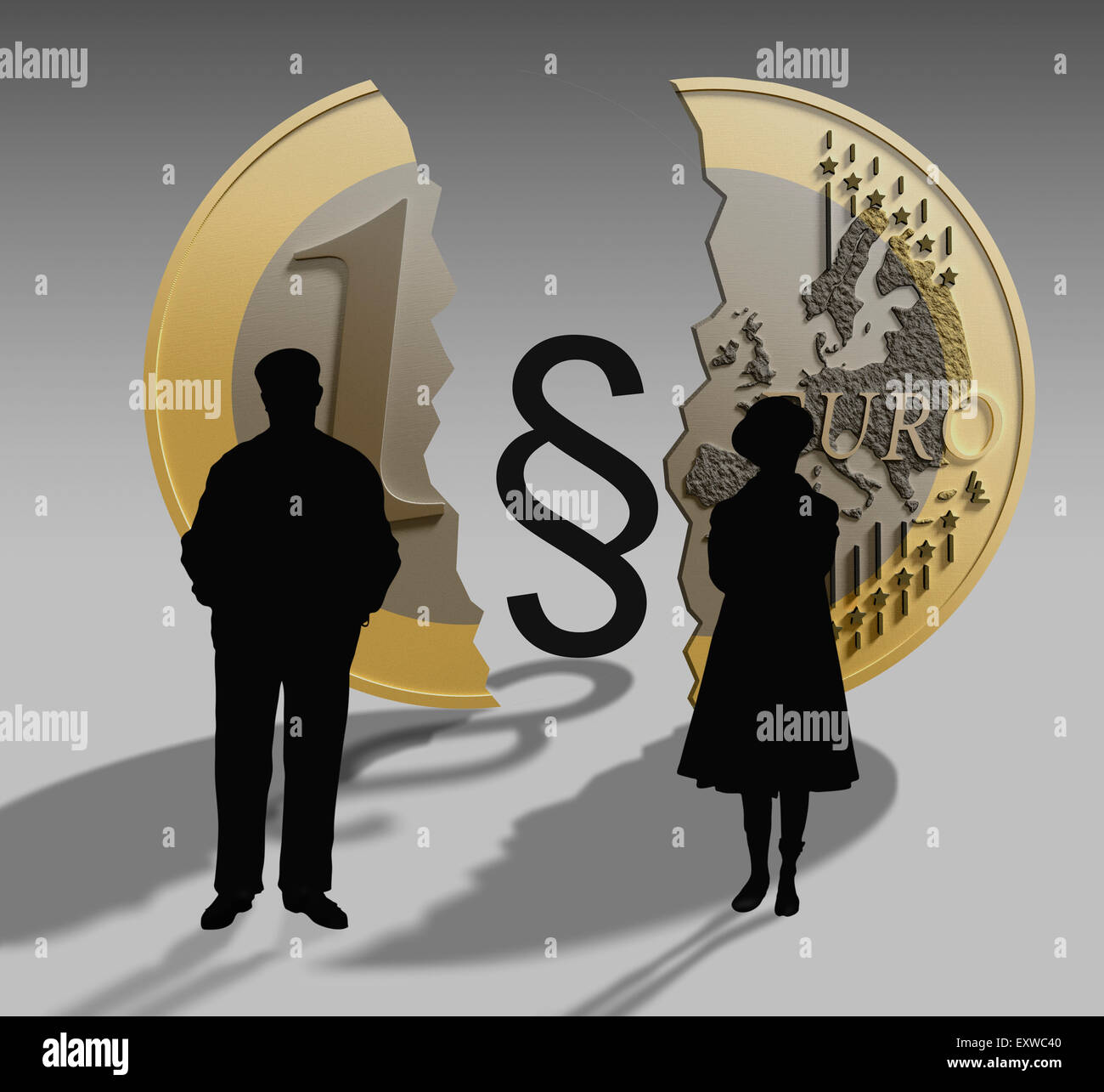 Couple, divorce, paragraph symbol and split Euro Stock Photo - Alamy