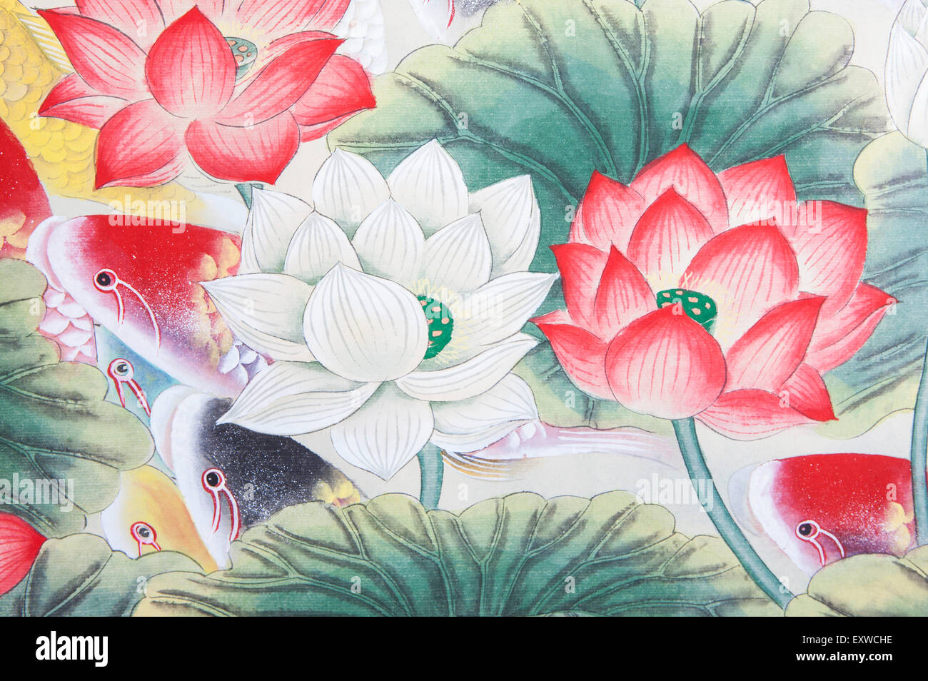 Traditional Chinese Painting, Koi Carp, Lotus Stock Photo - Alamy