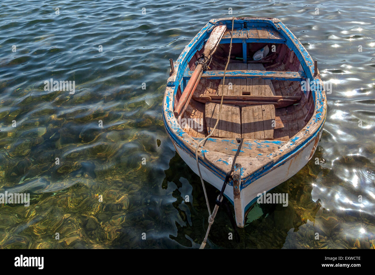 small boat in mediterranean sea, Sicily - Italy Stock Photo - Alamy