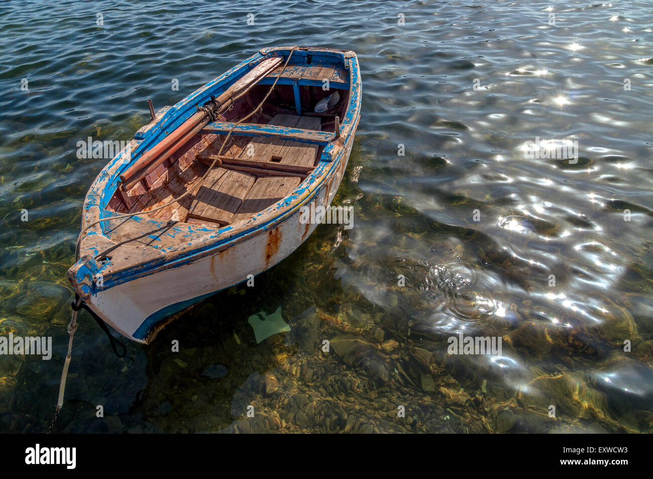 small boat in mediterranean sea, Sicily - Italy Stock Photo - Alamy