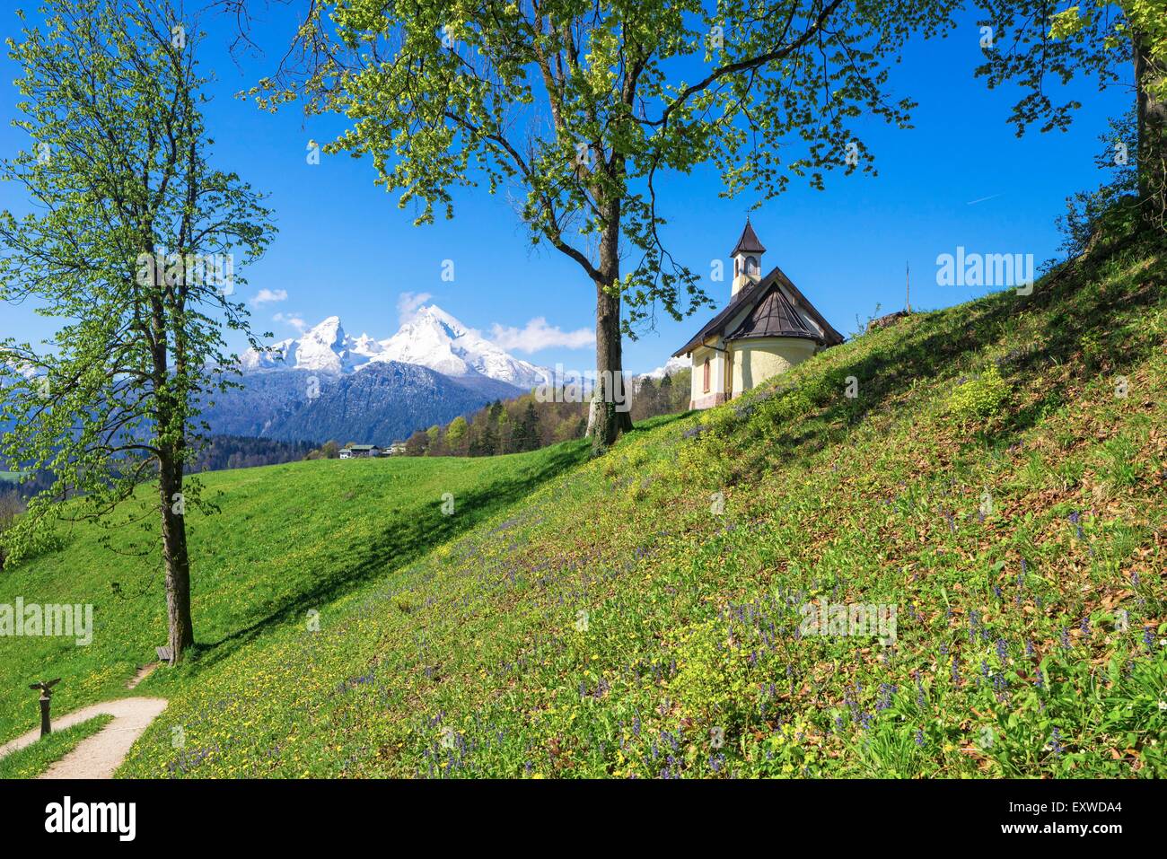 Lockstein chapel above Berchtesgaden with Watzmann, Bavaria, Germany ...