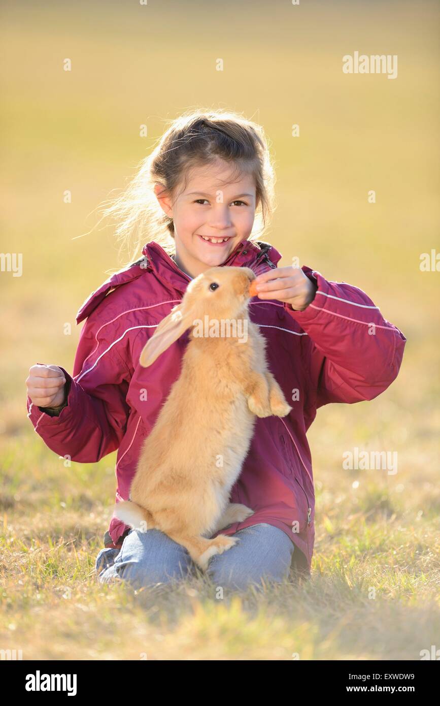 Child feeding rabbit hi-res stock photography and images - Alamy