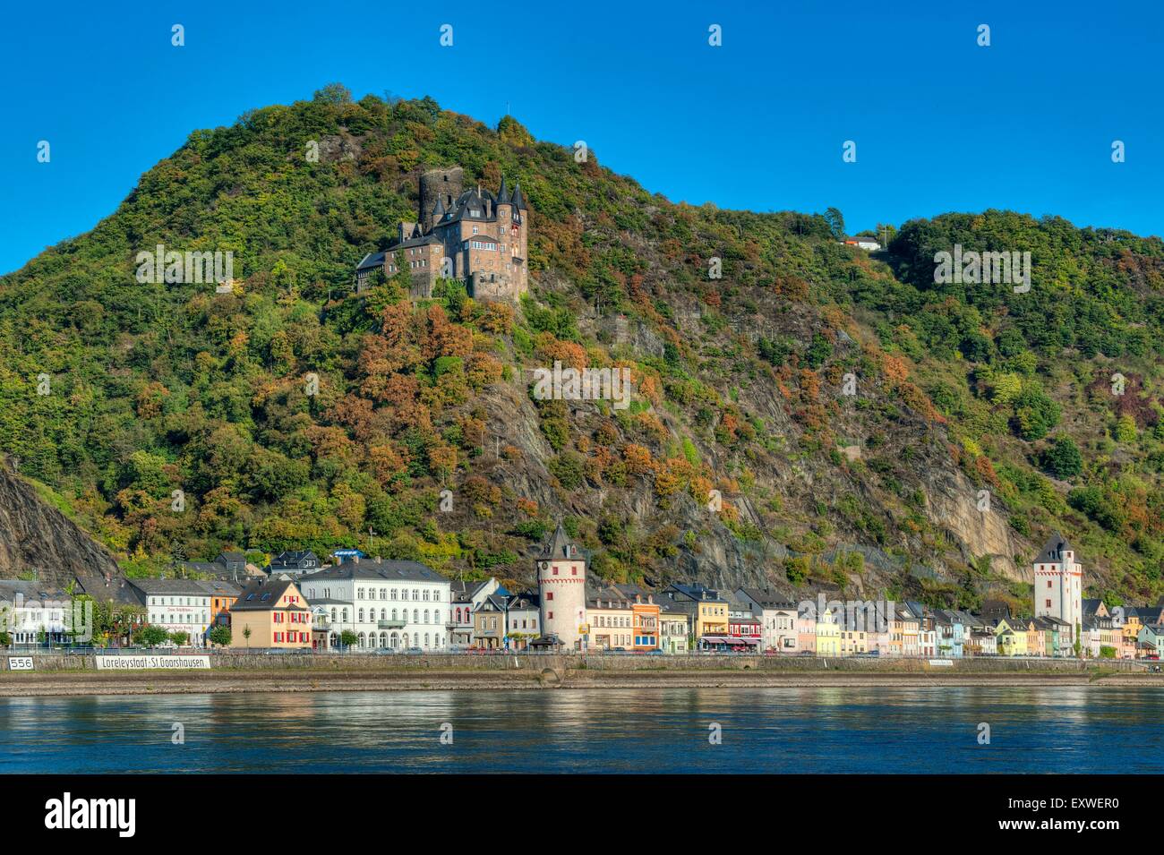 River Rhine with Katz castle, Rhineland-Palatinate, Germany Stock Photo ...