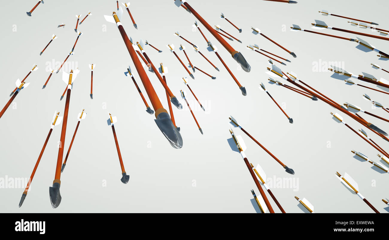 Shower of feathered arrows flying through the sky during a battle Stock ...