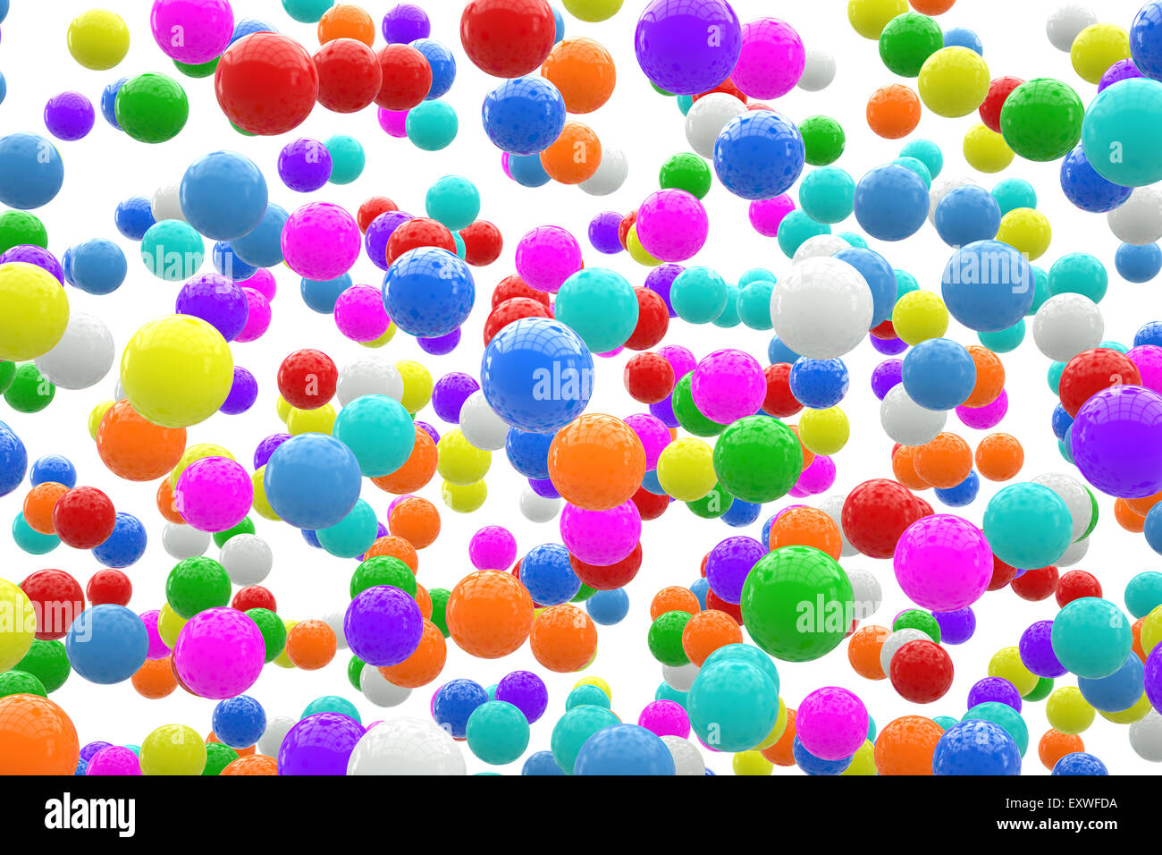 Multicolored balls floating on a white background. A 3D rendering Stock ...