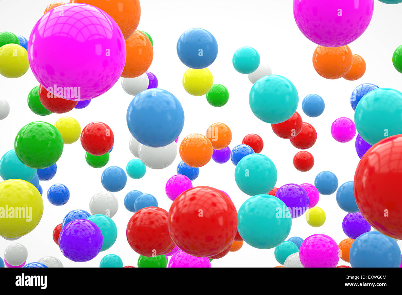 Multicolored balls floating on a white background. A 3D rendering Stock ...