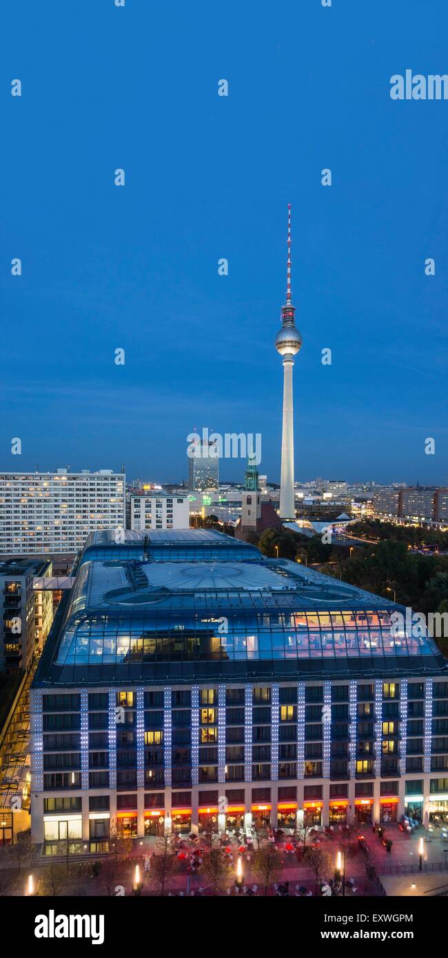 Red townhall and television tower Alex, Alexanderplatz, Berlin, Germany ...