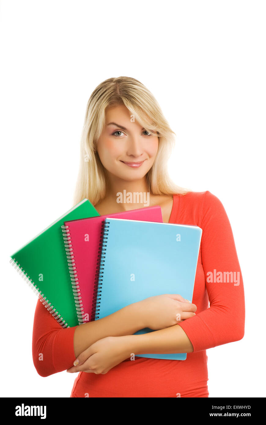 Beautiful student isolated on white background Stock Photo - Alamy