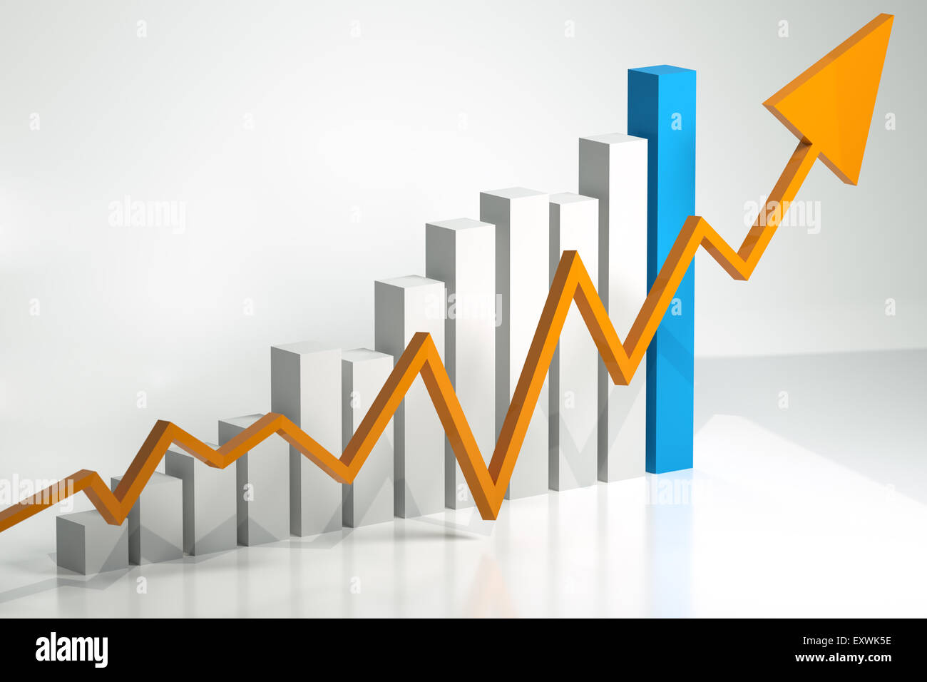 Bar chart and arrow depicting growth of profits Stock Photo - Alamy