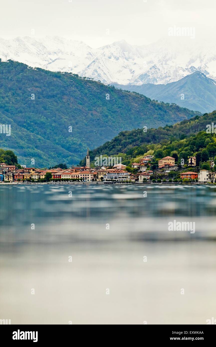 Village Mergozzo with lake and mountains of the Valais, Piedmont, Italy ...