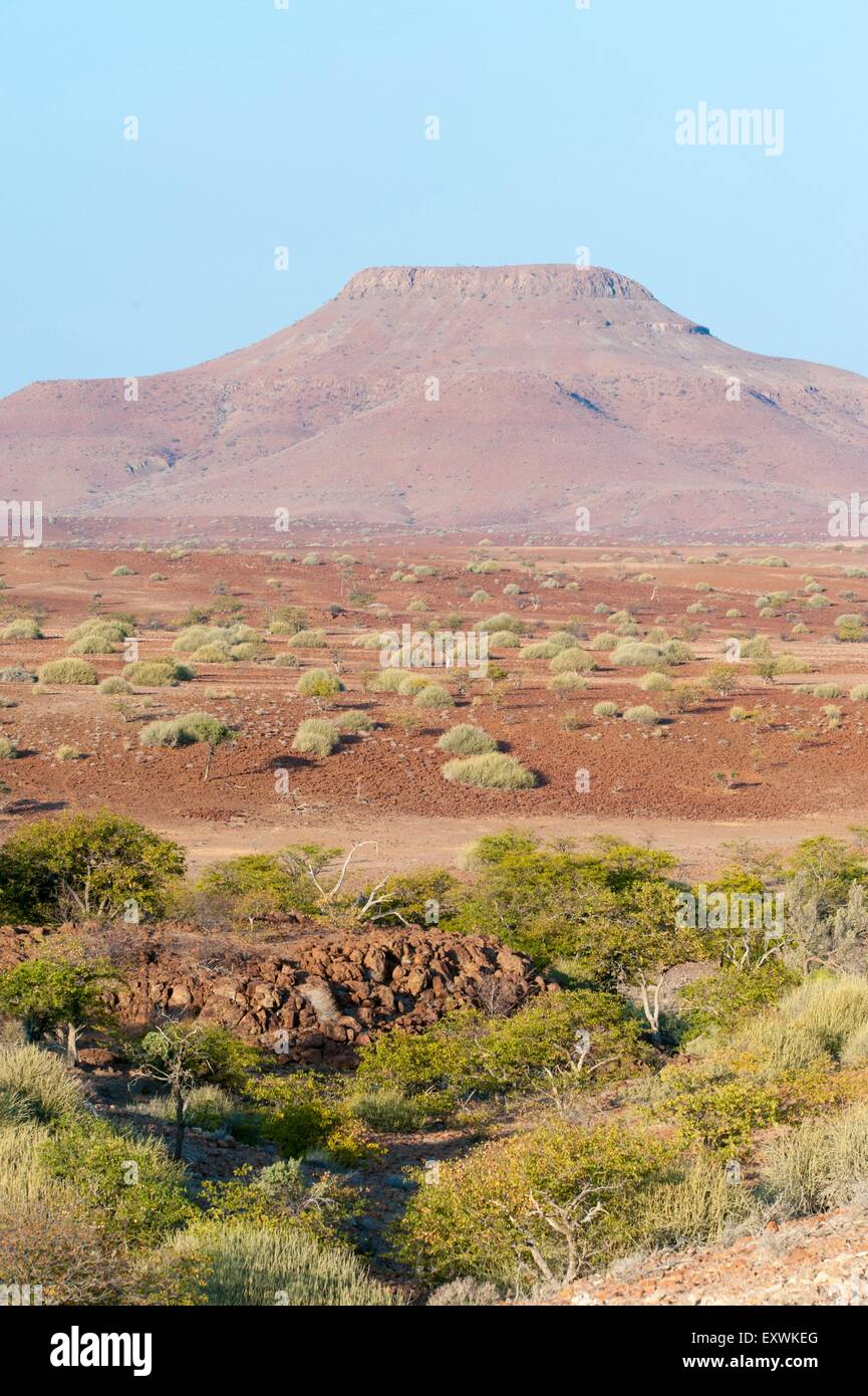 Dry, open landscape and mountain in Kunene Region, Namibia Stock Photo ...