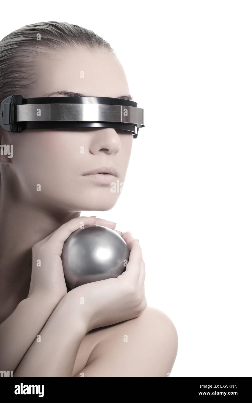 Beautiful cyber woman isolated on white background Stock Photo - Alamy