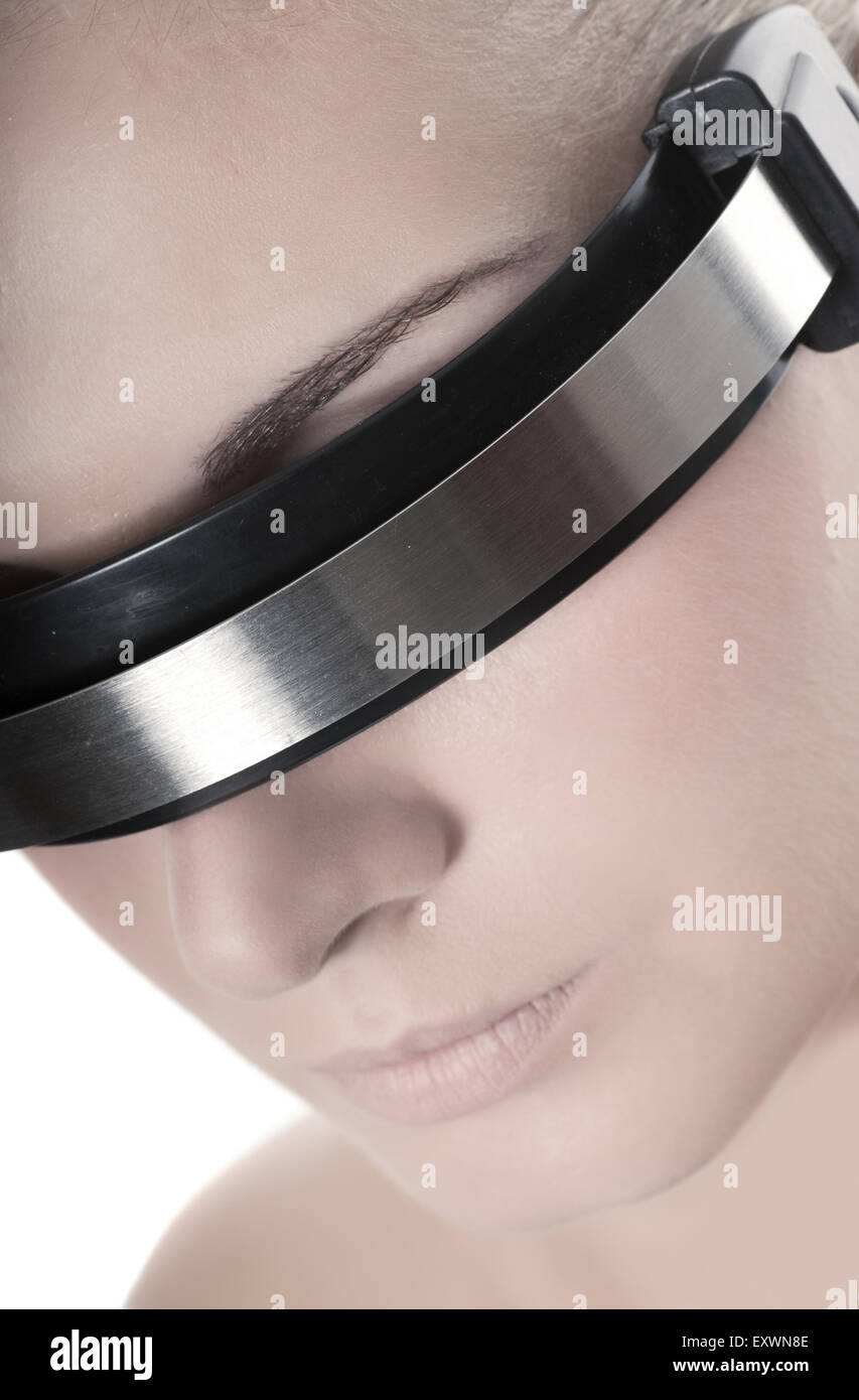 Beautiful cyber woman's face isolated on white background Stock Photo ...