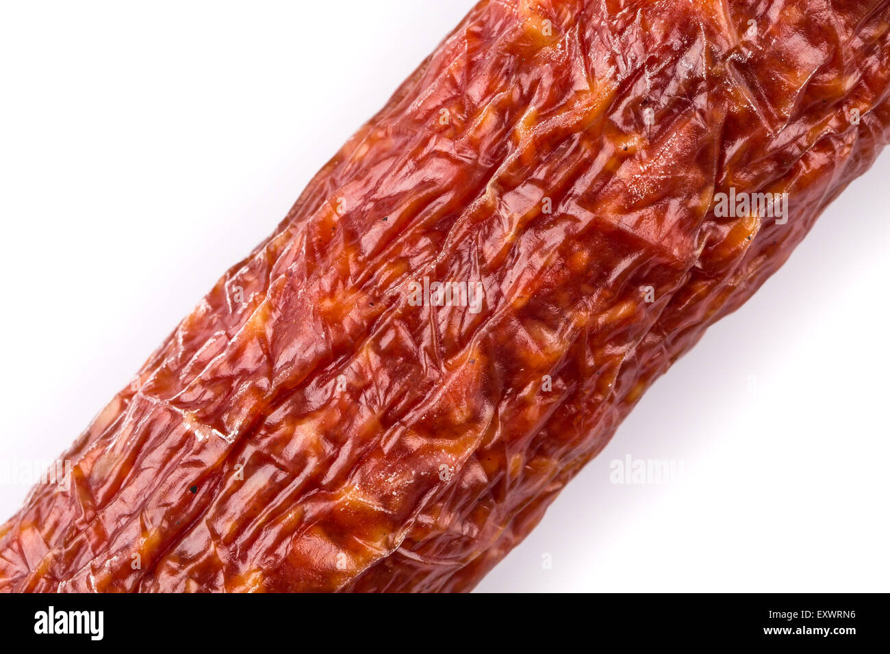 Smoked sausage. Top view. Isolated on a white Stock Photo - Alamy