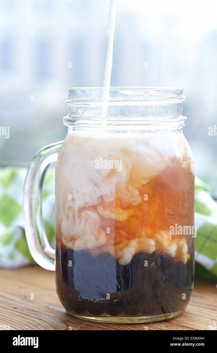 Bubble boba tea with milk and tapioca pearls Stock Photo - Alamy