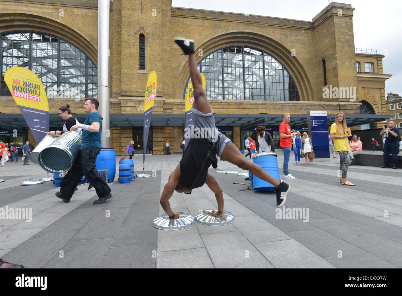 Kings Cross, London, UK. Stomp dance group performing. National busking ...