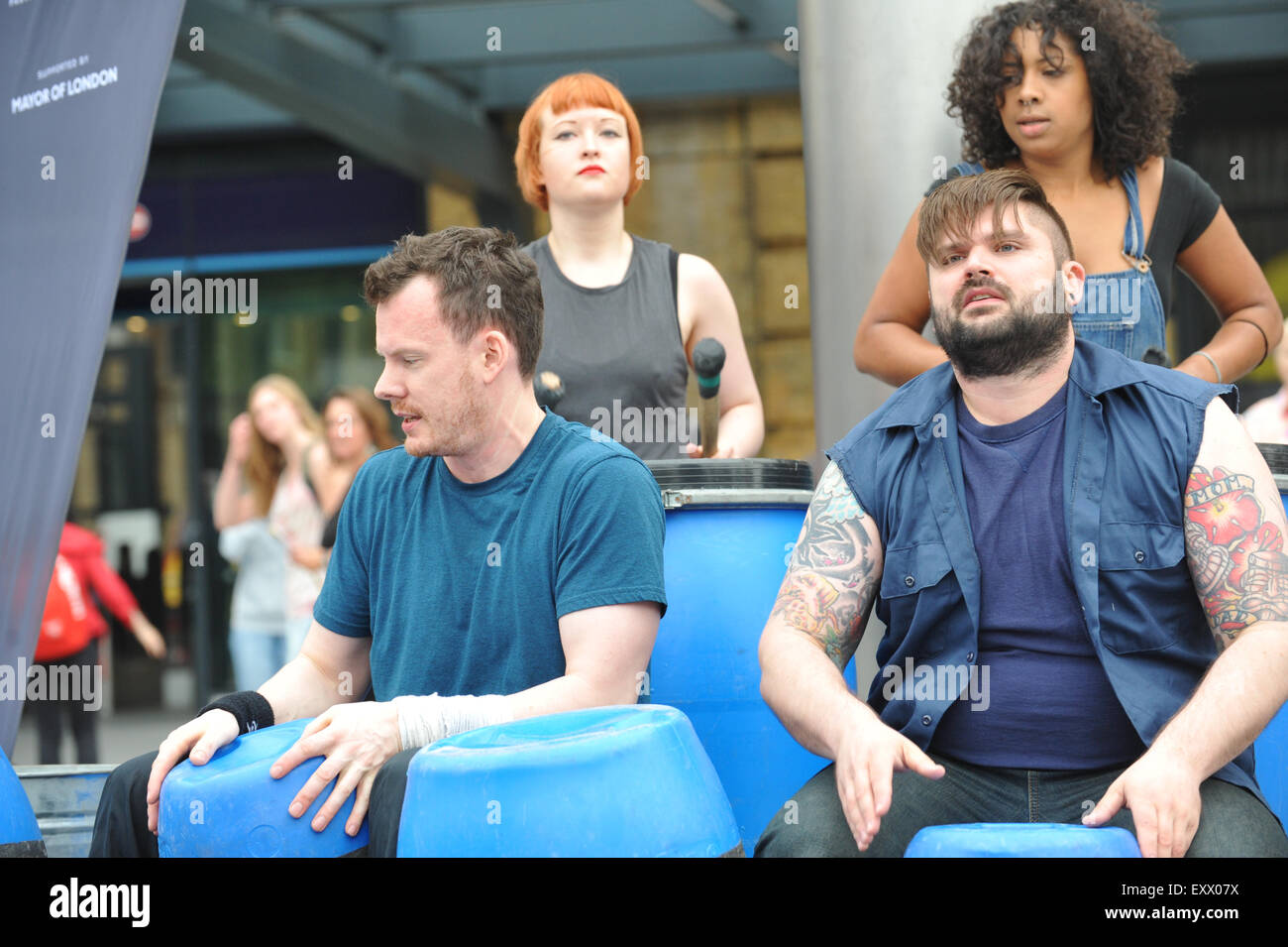 Kings Cross, London, UK. Stomp dance group performing. National busking ...
