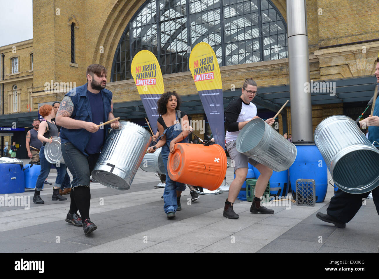 Kings Cross, London, UK. Stomp dance group performing. National busking ...