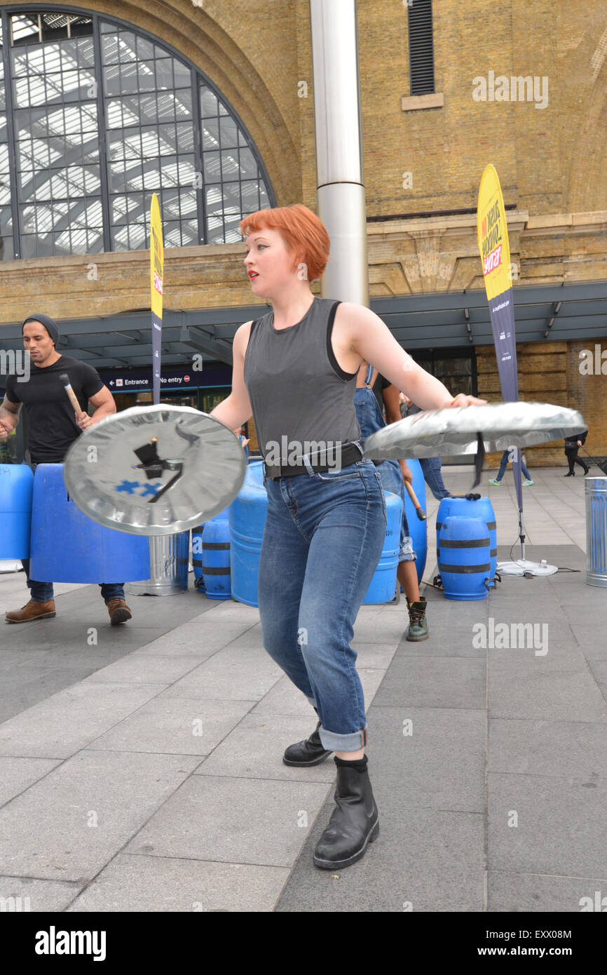 Kings Cross, London, UK. Stomp dance group performing. National busking ...