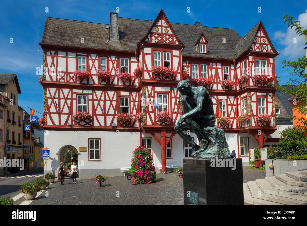 Town hall and statue der Denker, Nassau, Rhineland-Palatinate, Germany ...
