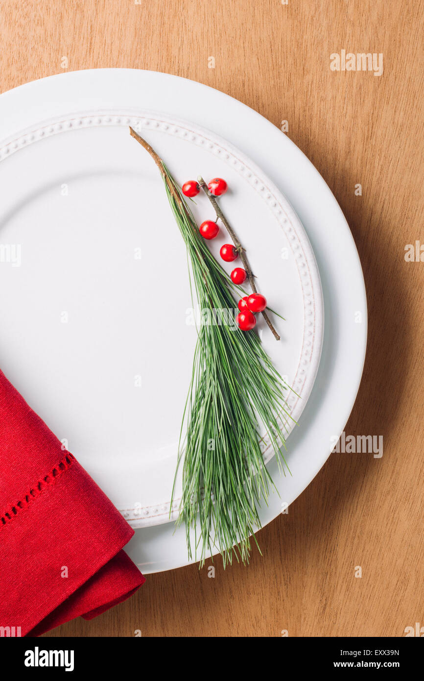 Elevated view of twig on plate Stock Photo - Alamy