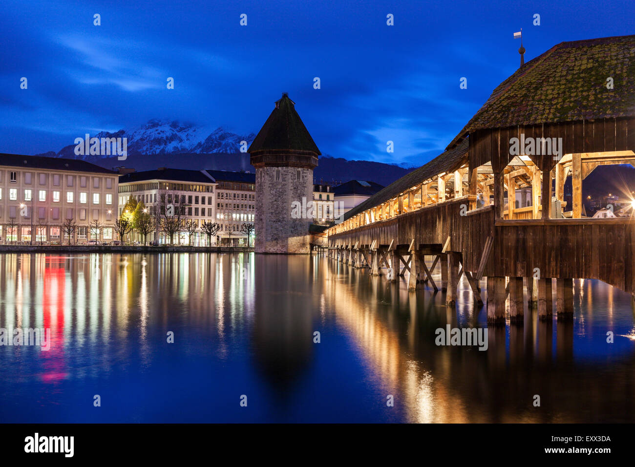 Chapel Bridge at night Stock Photo - Alamy