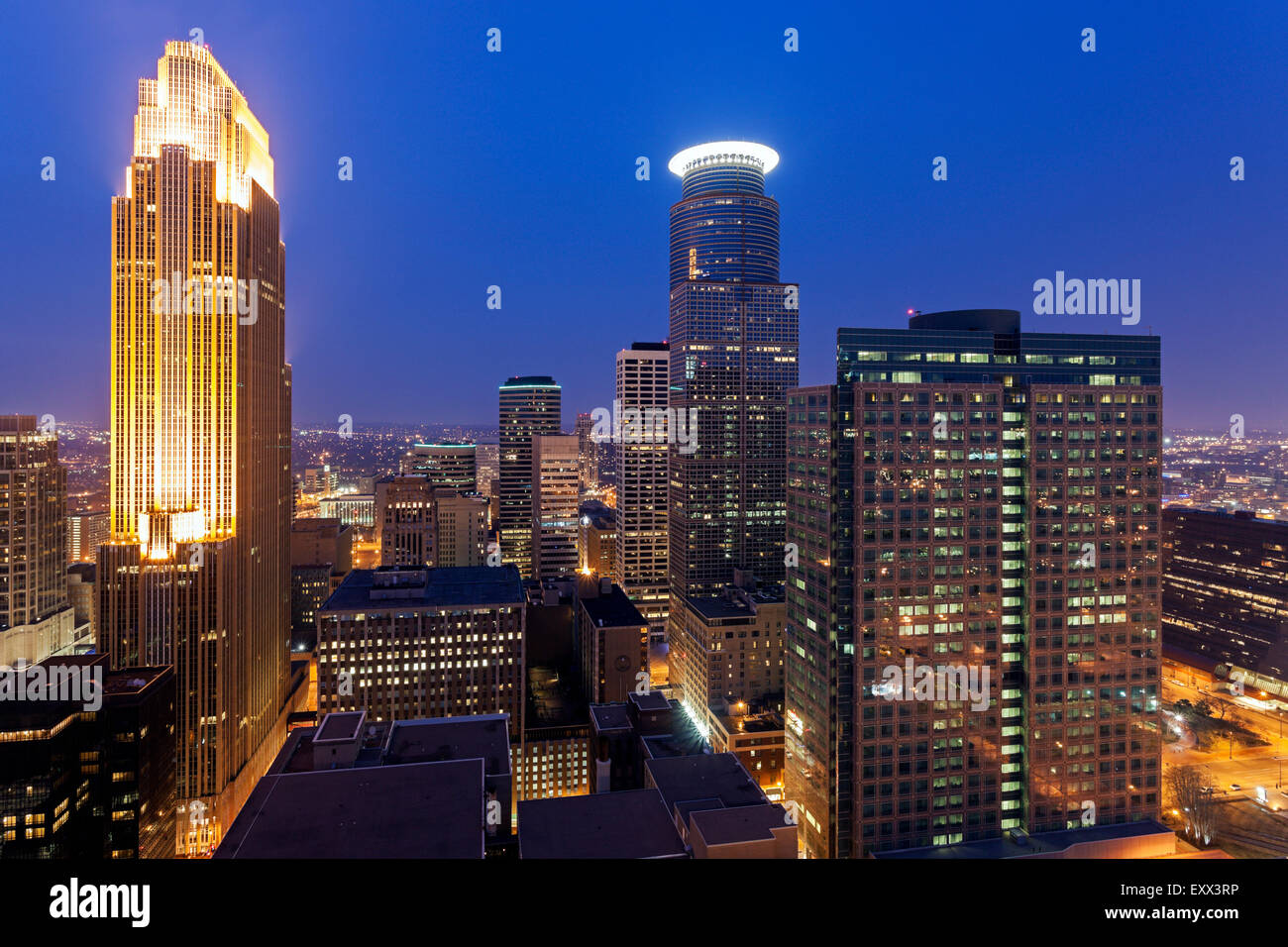 Downtown district at night Stock Photo - Alamy