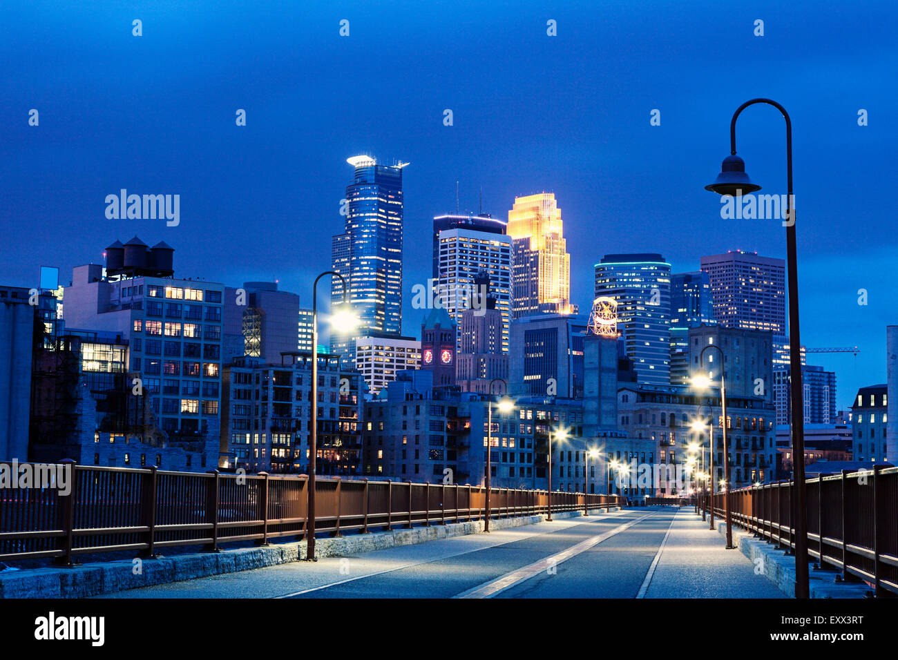 Downtown district at night Stock Photo - Alamy