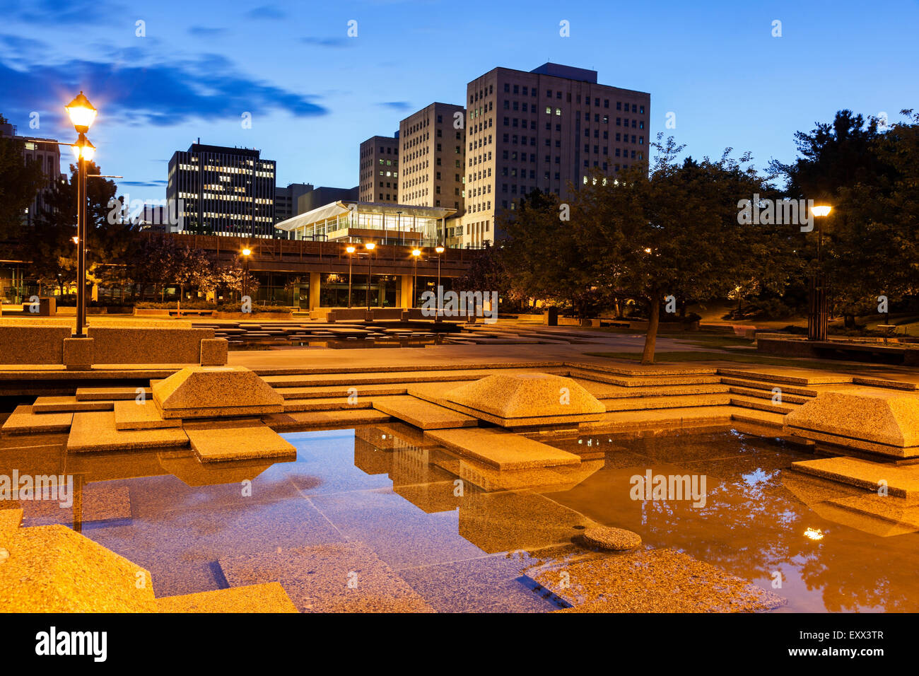 Town square at night Stock Photo - Alamy