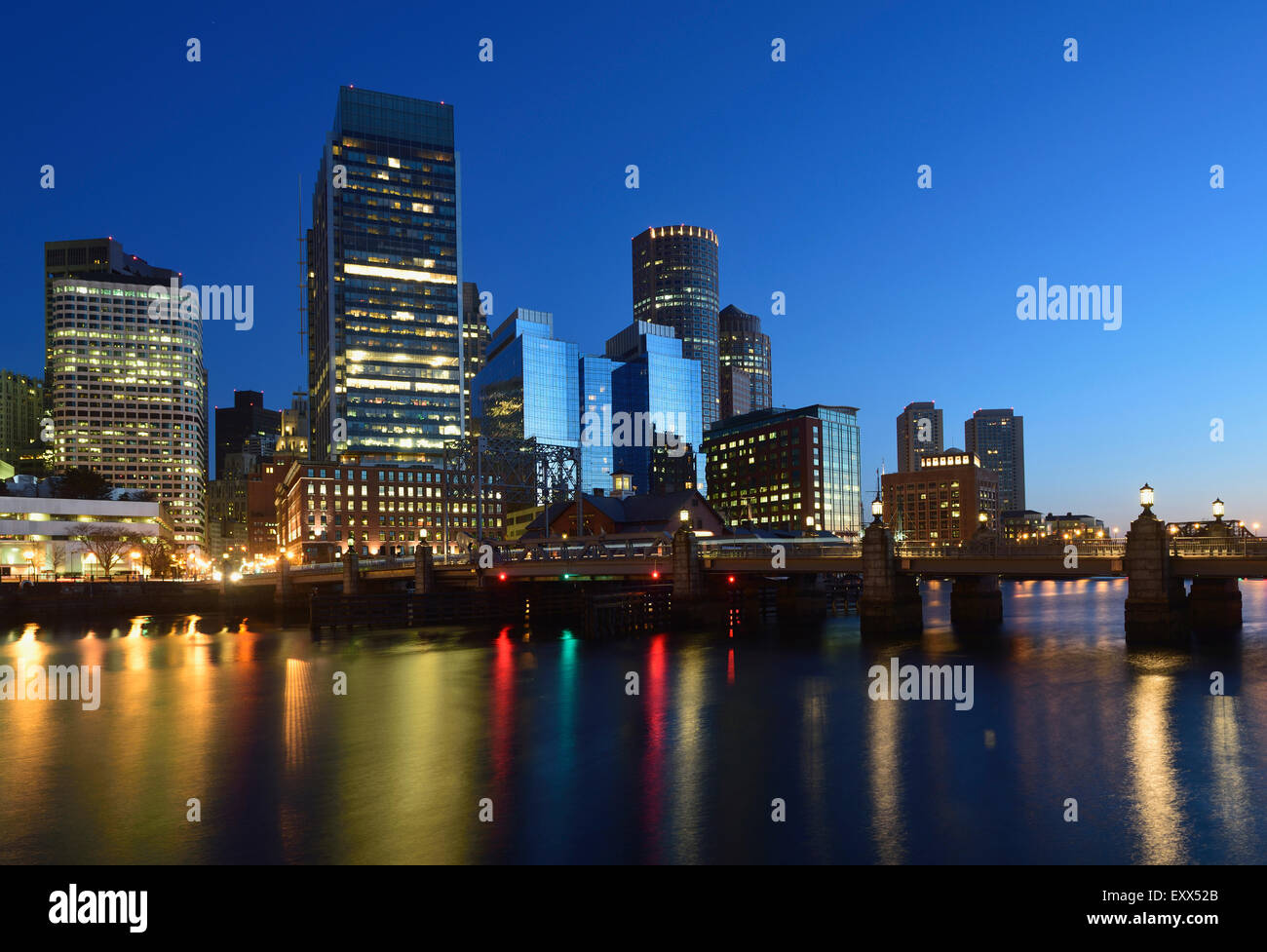 Waterfront and bridge at dawn Stock Photo - Alamy