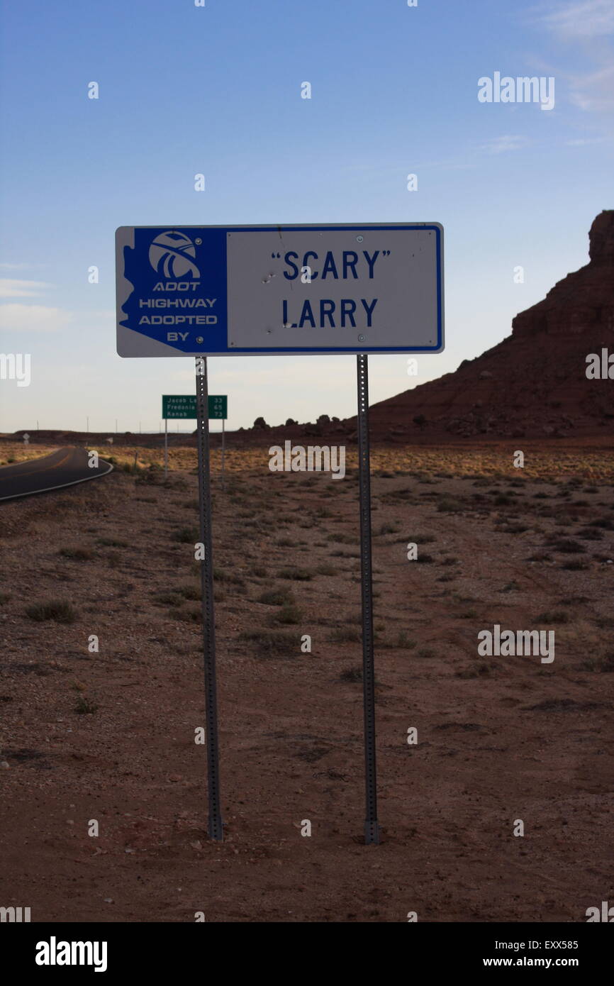 'Scary Larry' road sign in northern Arizona, near the Grand Canyon ...