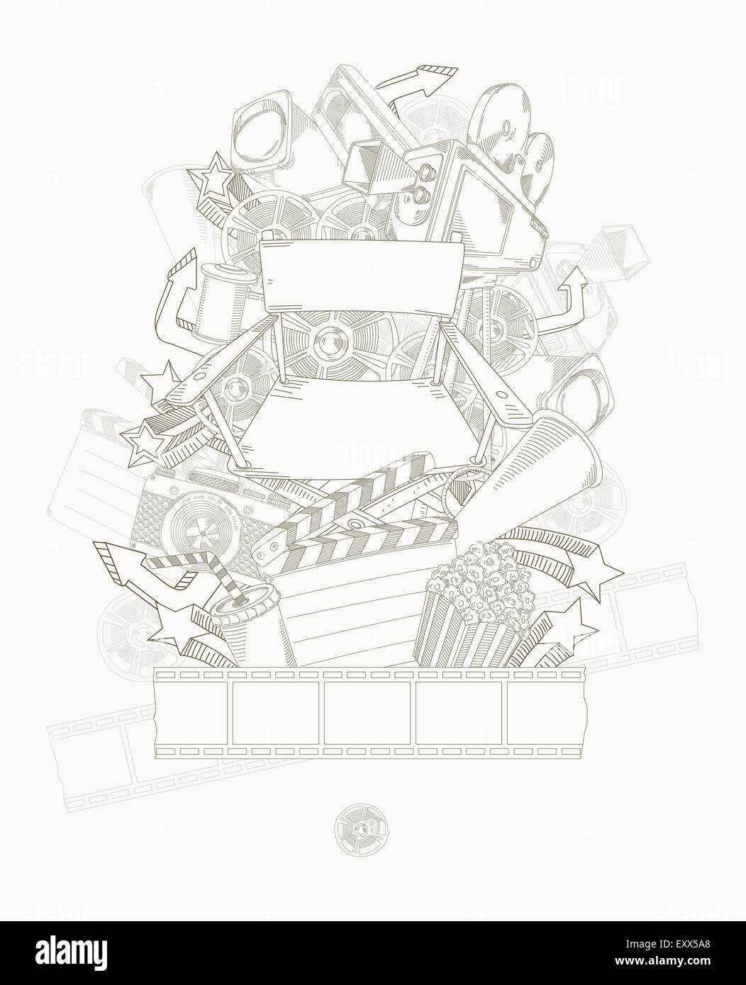 Line drawing movie theme composition Stock Photo - Alamy