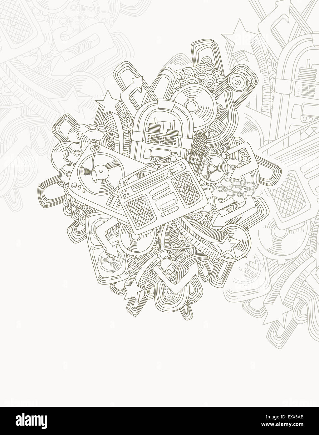 Line drawing music theme composition Stock Photo - Alamy