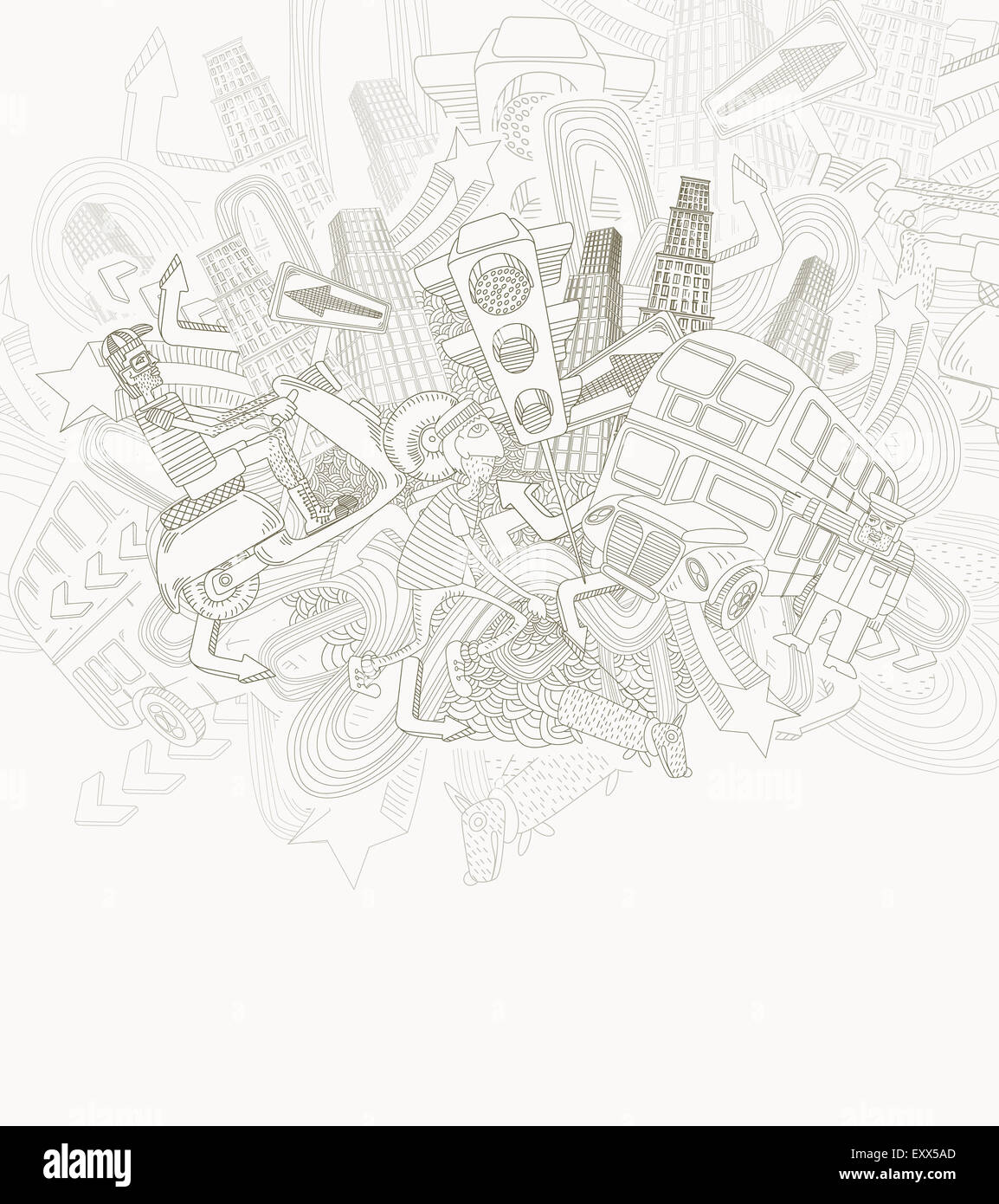 Line drawing city composition Stock Photo - Alamy