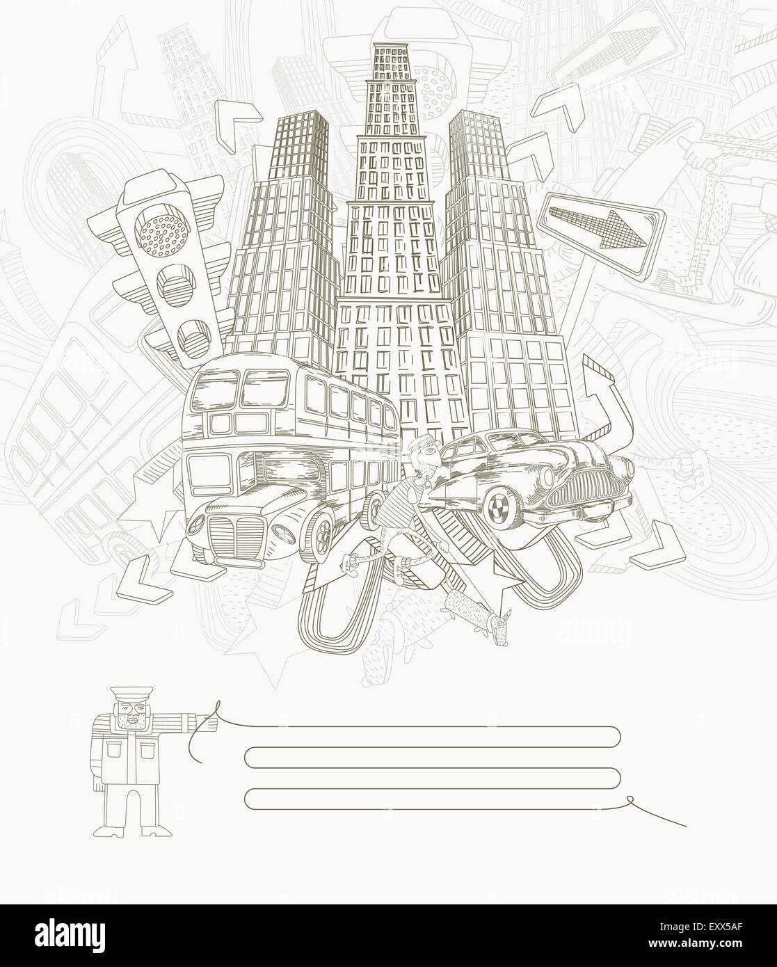 Line drawing city composition Stock Photo - Alamy