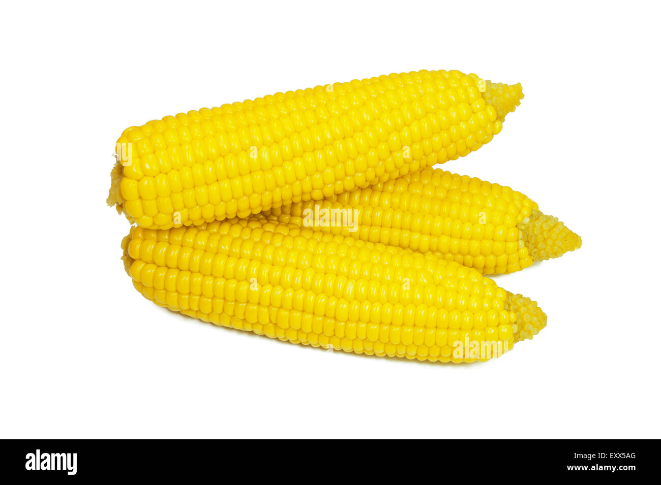 Three ear of corn on a white background Stock Photo - Alamy