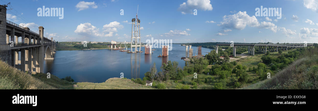 construction of a bridge over the river Stock Photo - Alamy