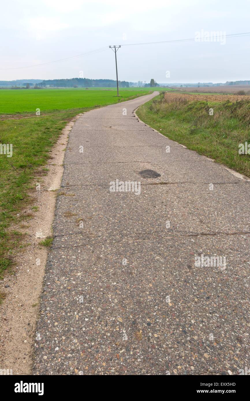 Asphalt rural road in countryside. Polish fields with asphalt road ...