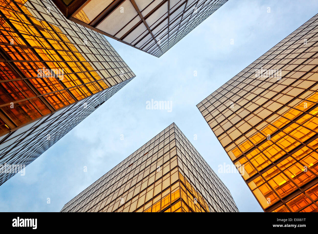 Panoramic and perspective wide angle view to steel light blue ...