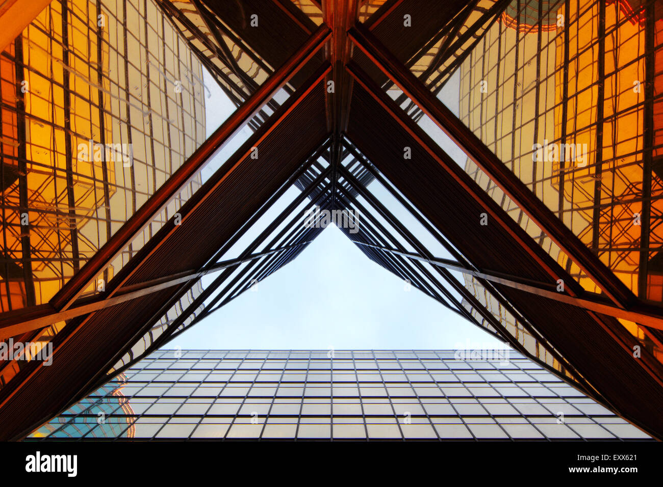 Panoramic and perspective wide angle view to steel light blue ...