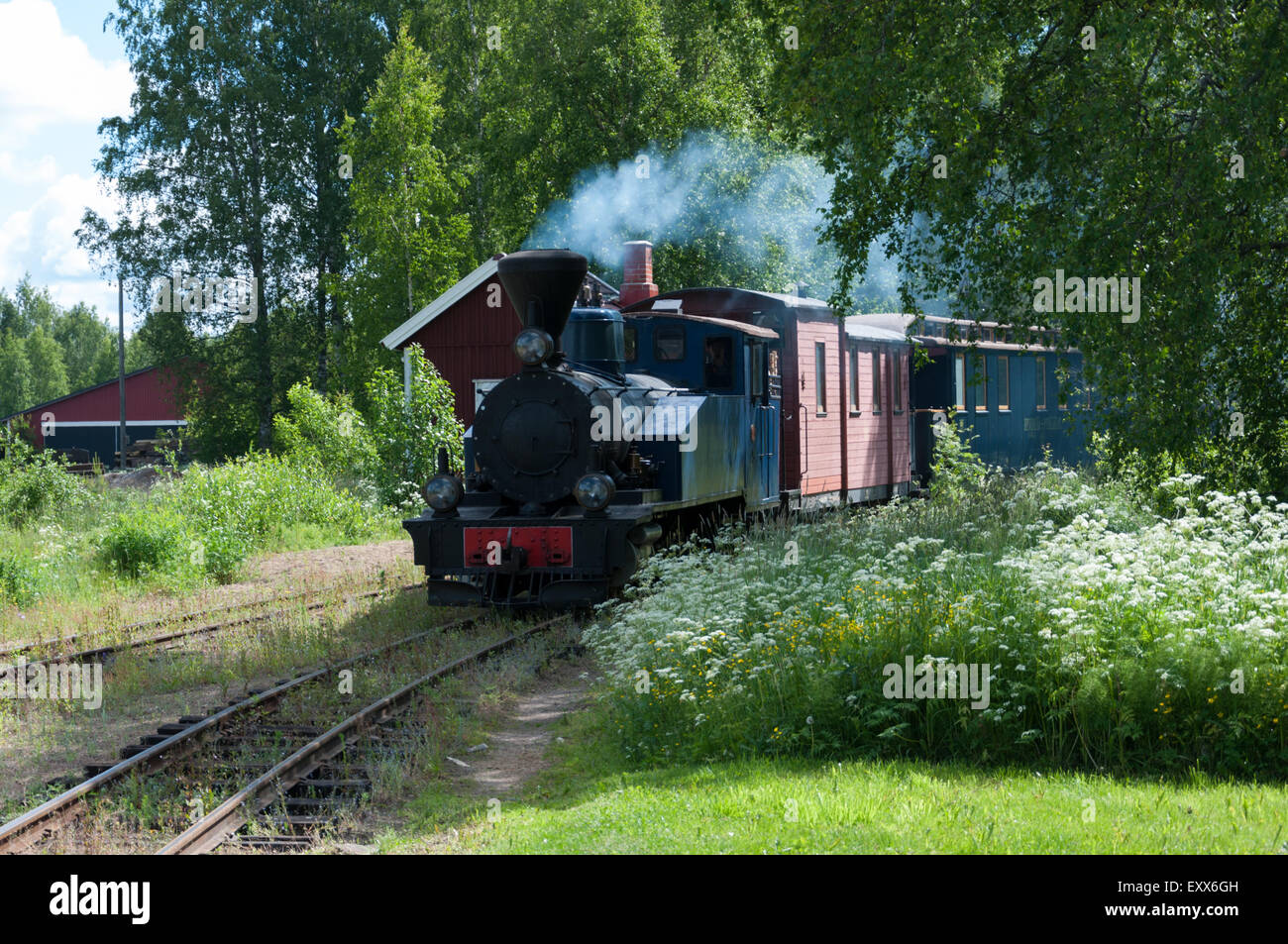 Finnish steam train coming into station Stock Photo - Alamy