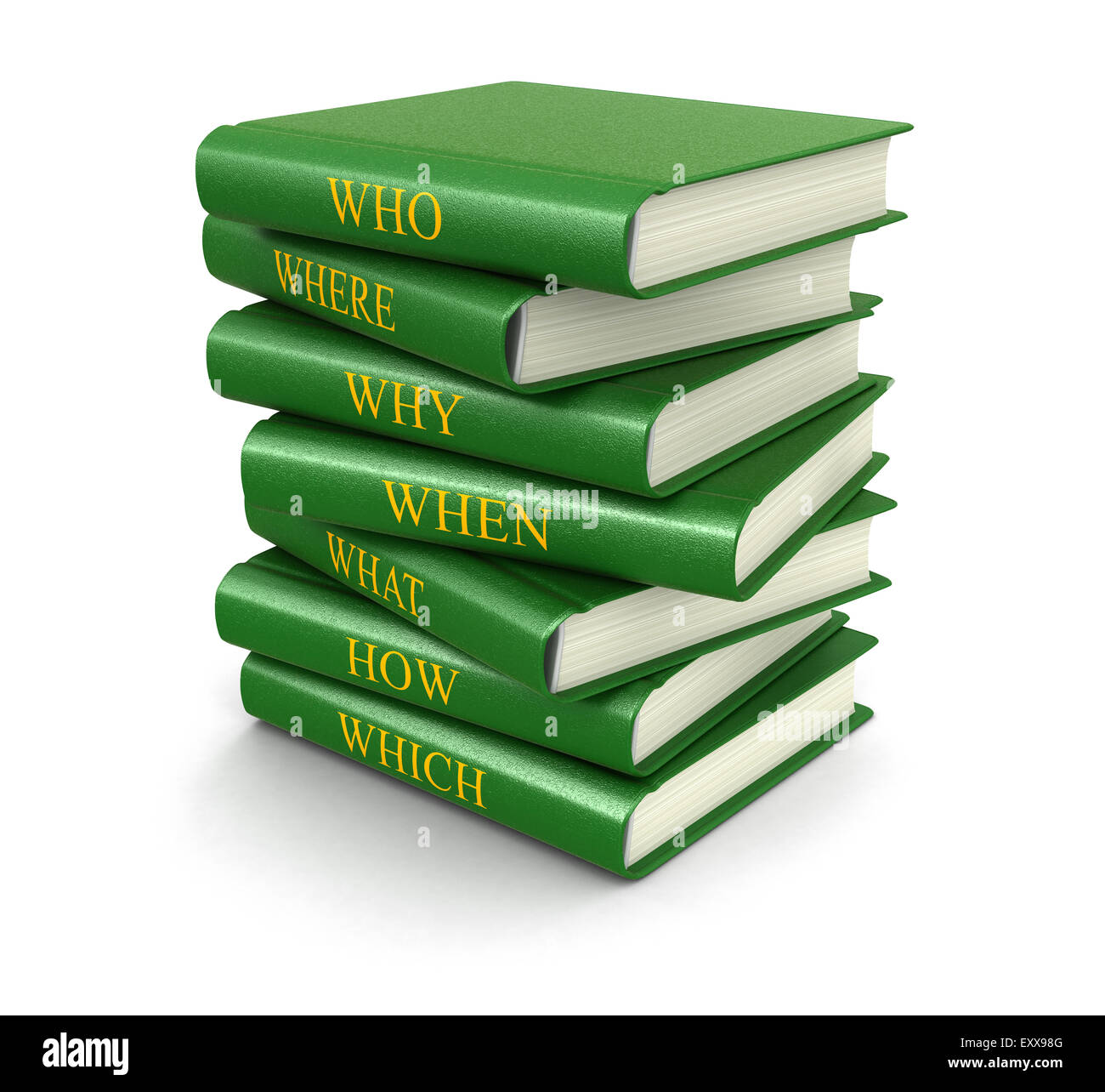 Stack of books with questions (clipping path included Stock Photo - Alamy