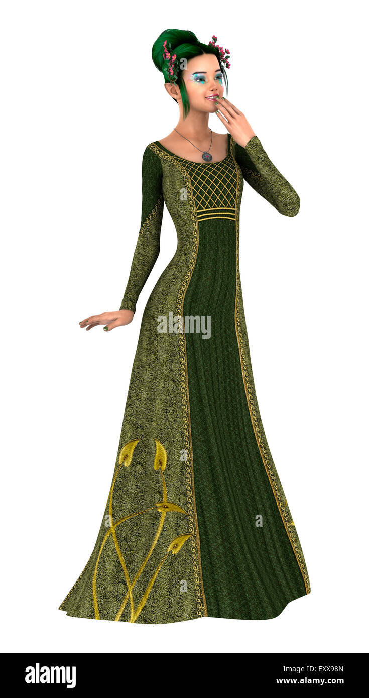 3D digital render of a beautiful princess of spring laughing isolated ...