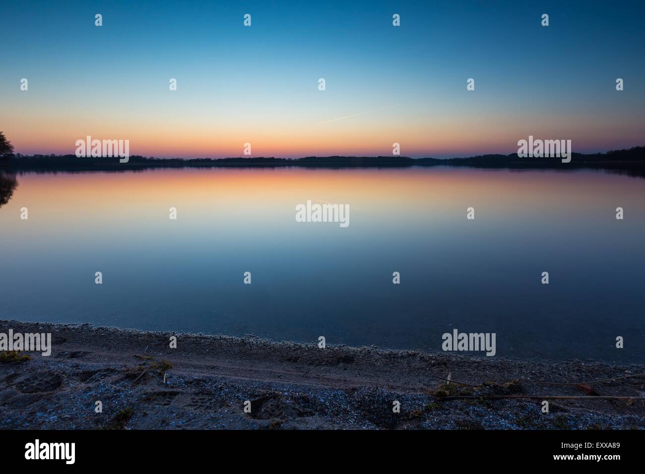 Beautiful lake at sunset. Tranquil scene photographed in Poland in ...