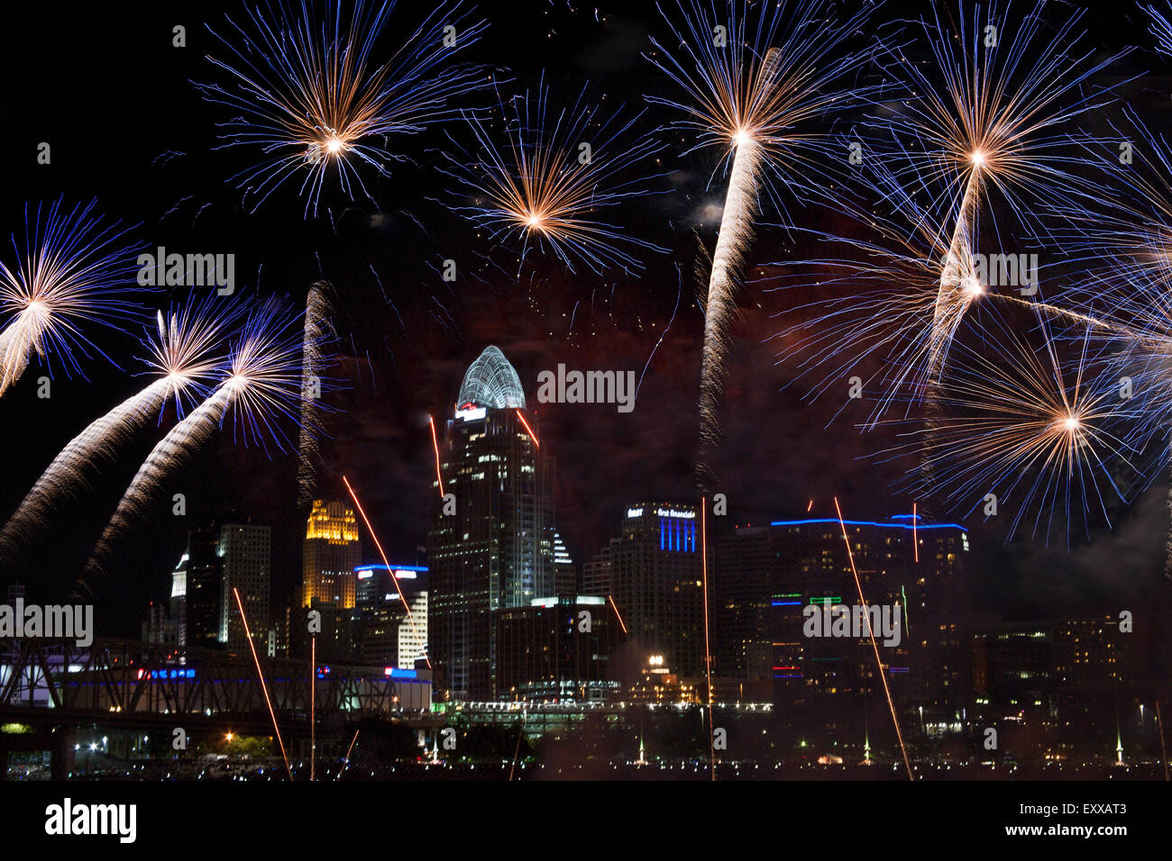 Fireworks Bursting Over The City Of Cincinnati During The Labor Day ...