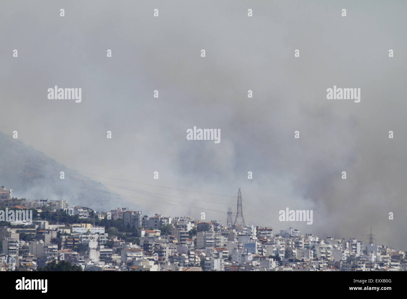 Athens, Greece. 17th July 2015. Smoke and fire from the wildfires at ...